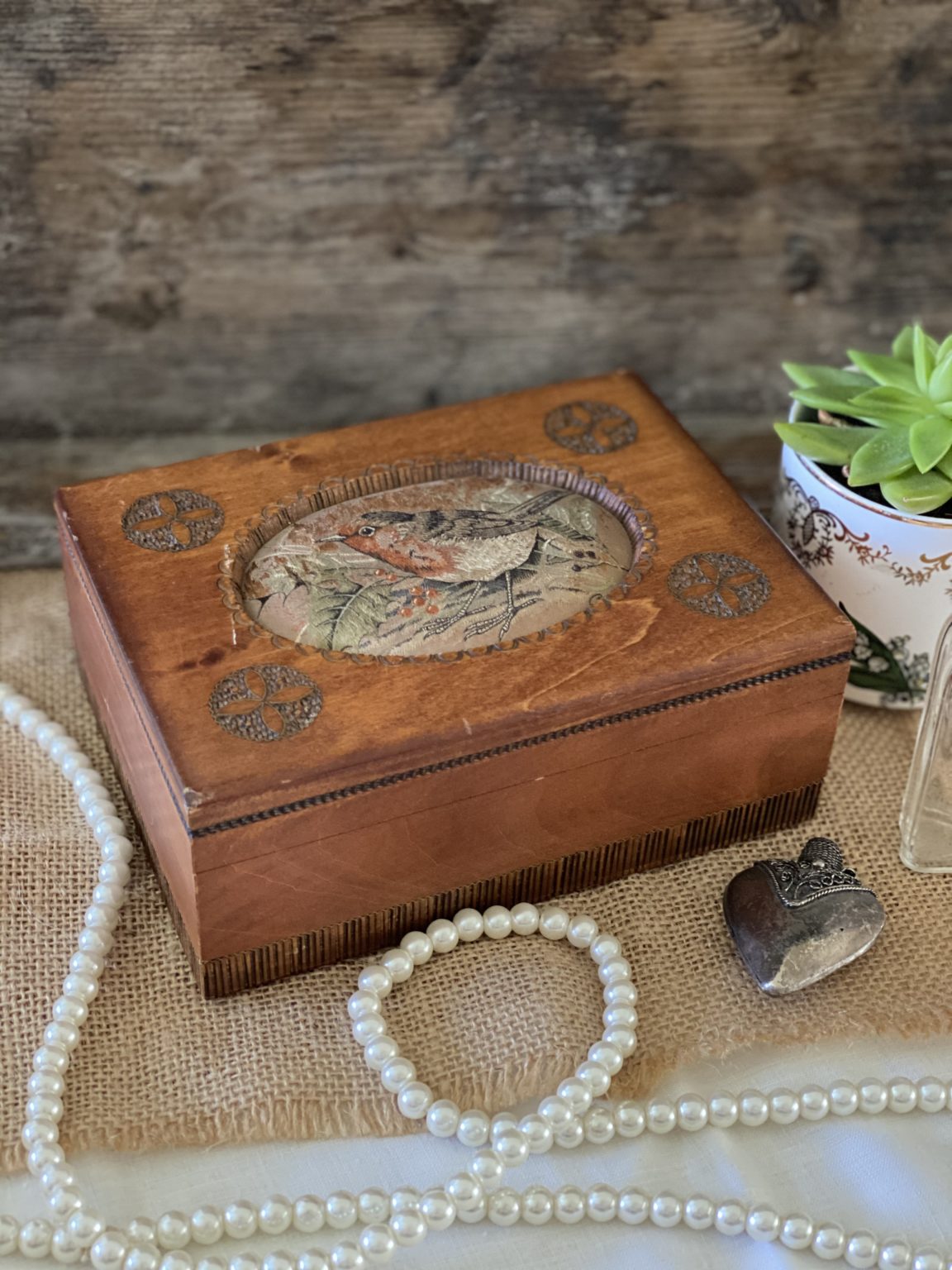 Vintage Wooden Keep Safe Box - Grace Jenkins Home